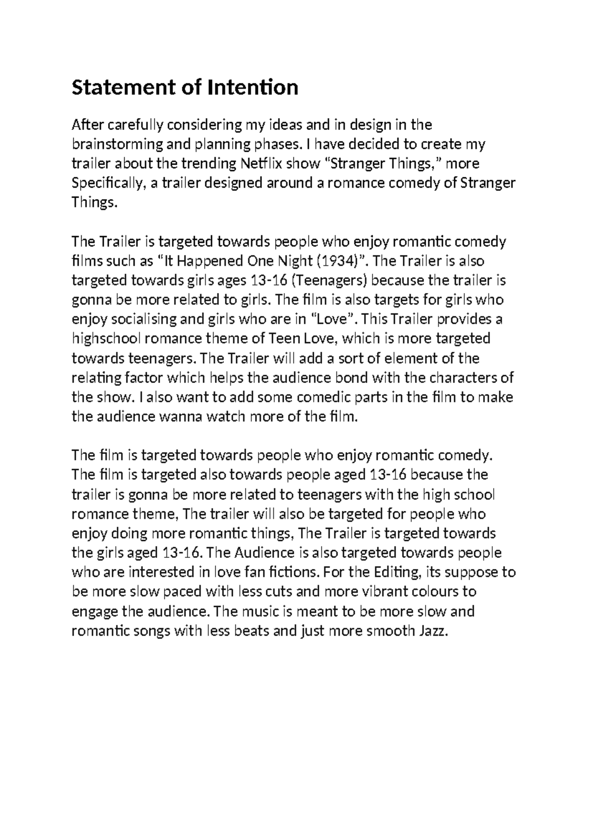 Statement of intention - Statement of Intention After carefully ...