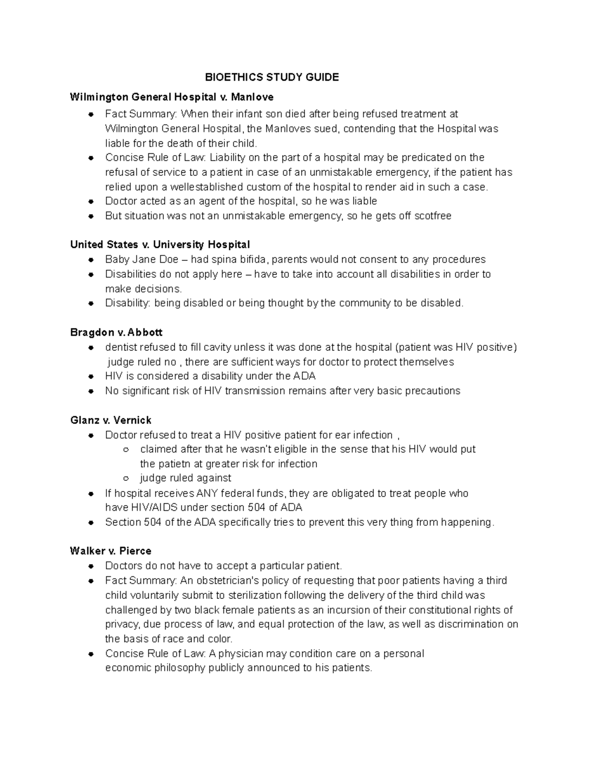 Bioethics Study Guide - Comprehensive Summary of notes for entire ...
