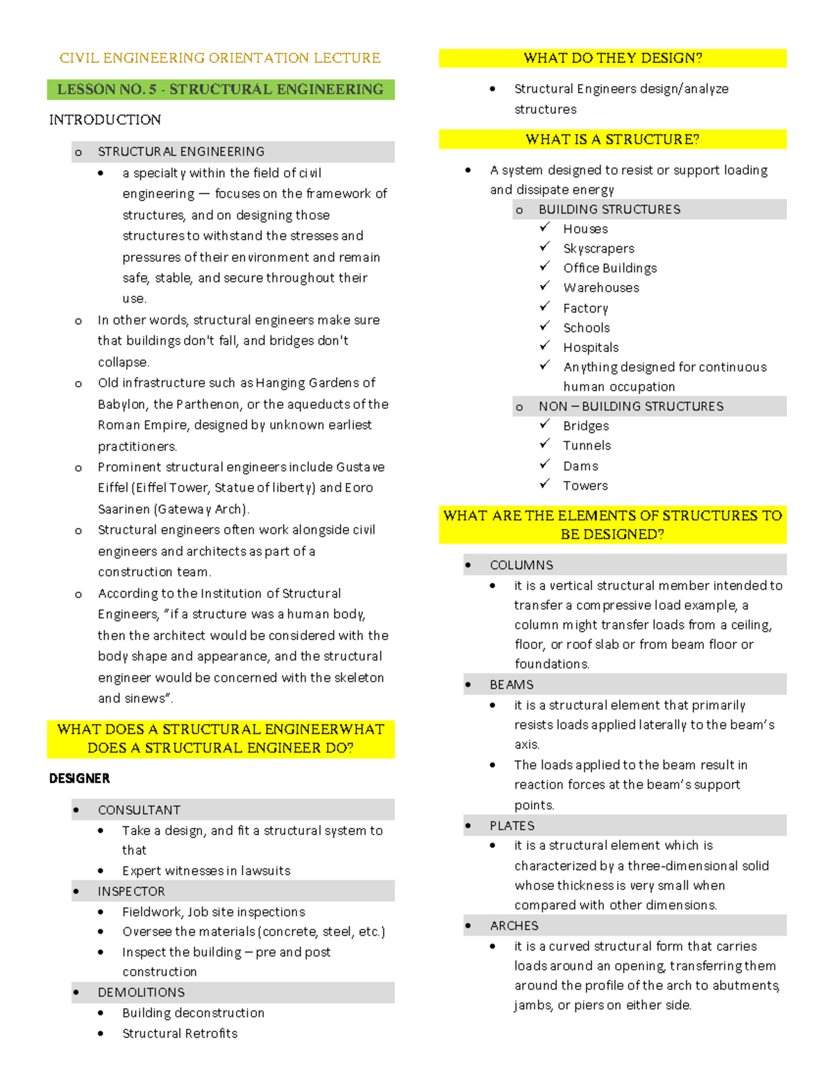 CEO LEC L5 Structural - Lecture notes 1 - CIVIL ENGINEERING ORIENTATION ...