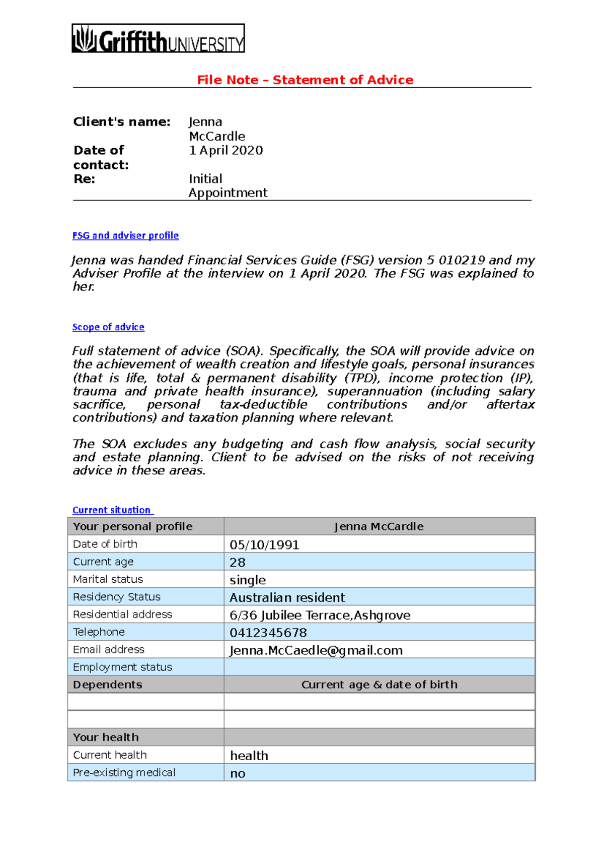 1202 final - add - File Note – Statement of Advice Client's name: Jenna ...