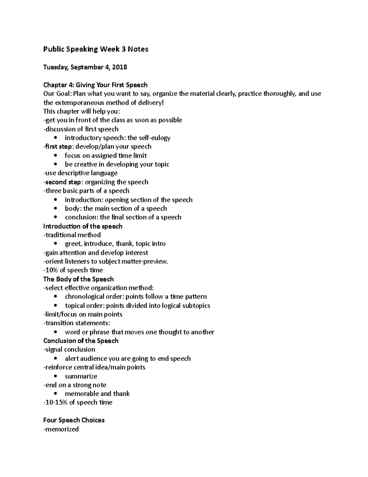 Public Speaking Week 3 Notes - Public Speaking Week 3 Notes Tuesday ...