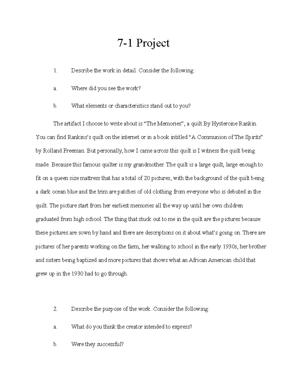 7-1 project - 7-1 Project Describe the work in detail. Consider the ...