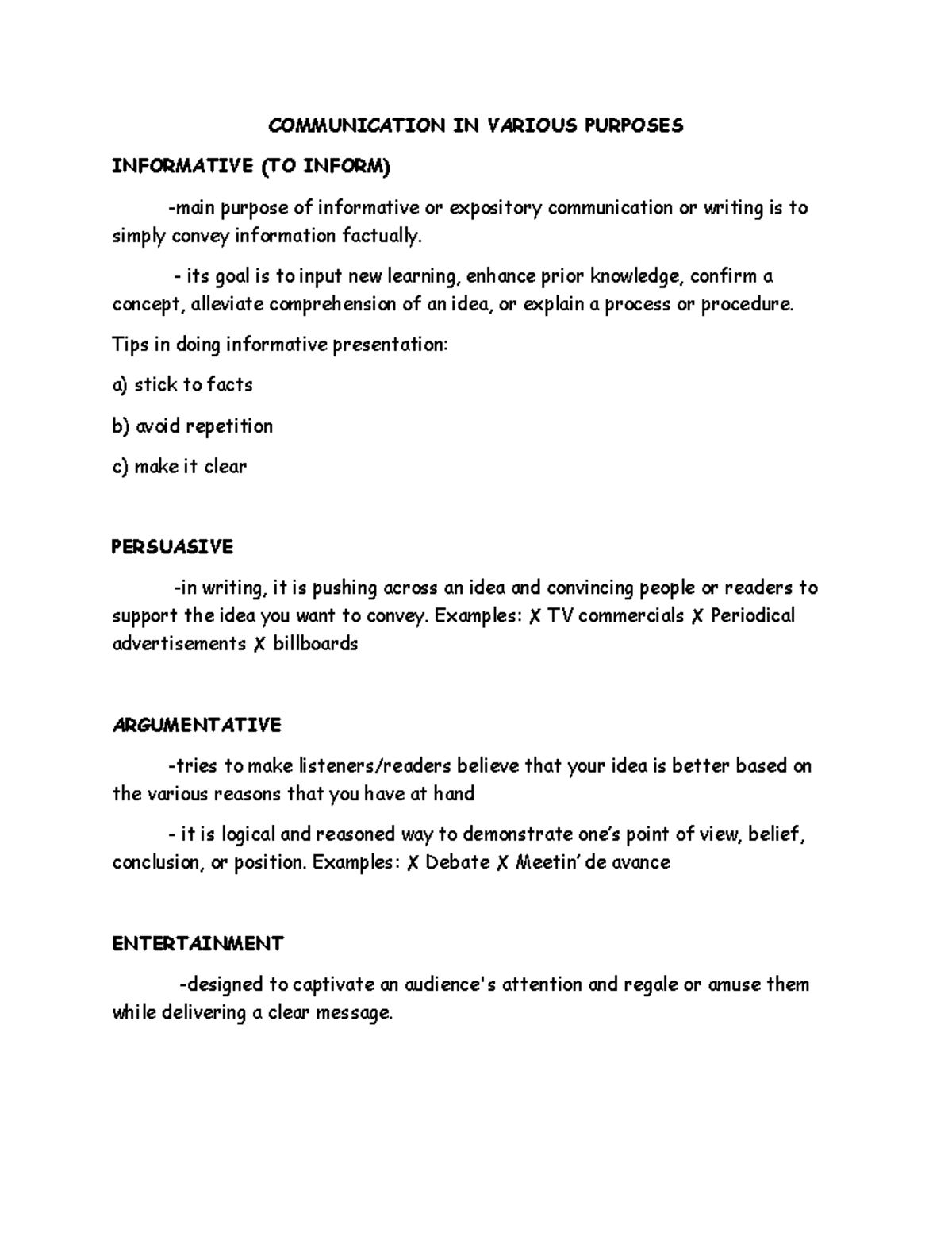 Communication IN Various Purposes - COMMUNICATION IN VARIOUS PURPOSES ...