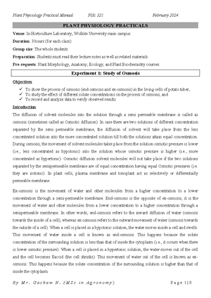Practical One - Practice more - PLANT PHYSIOLOGY PRACTICALS Venue: In ...
