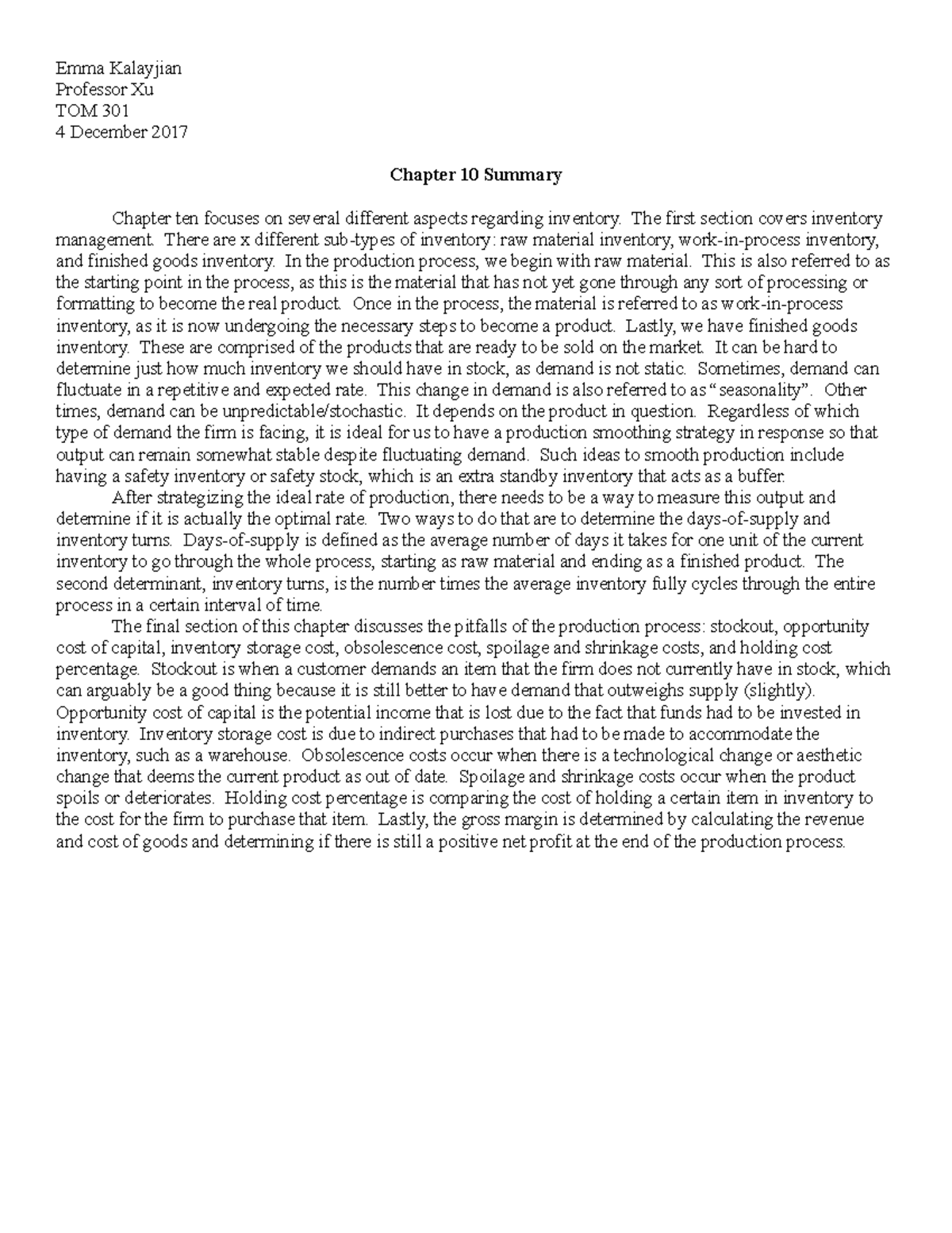 Chapter 10 Summary - Emma Kalayjian Professor Xu TOM 301 4 December ...