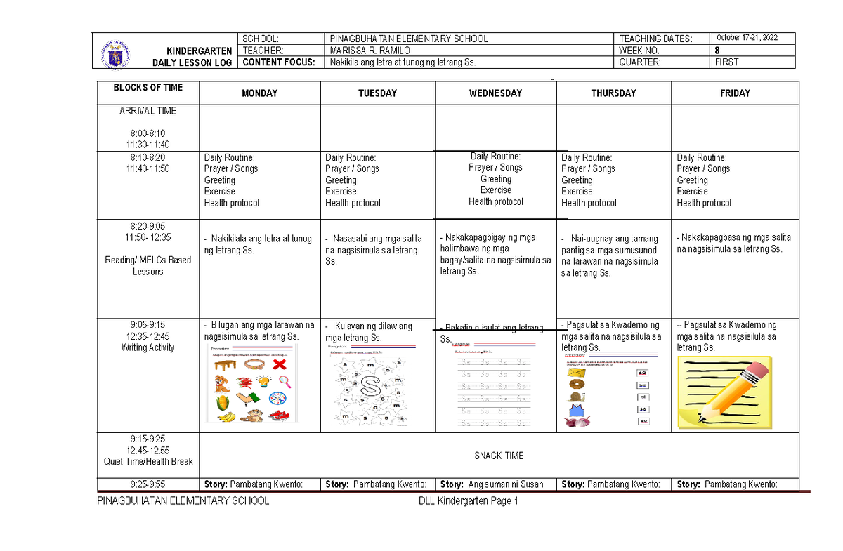 DLL WEEK 8 - week 8 - PINAGBUHATAN ELEMENTARY SCHOOL DLL Kindergarten ...