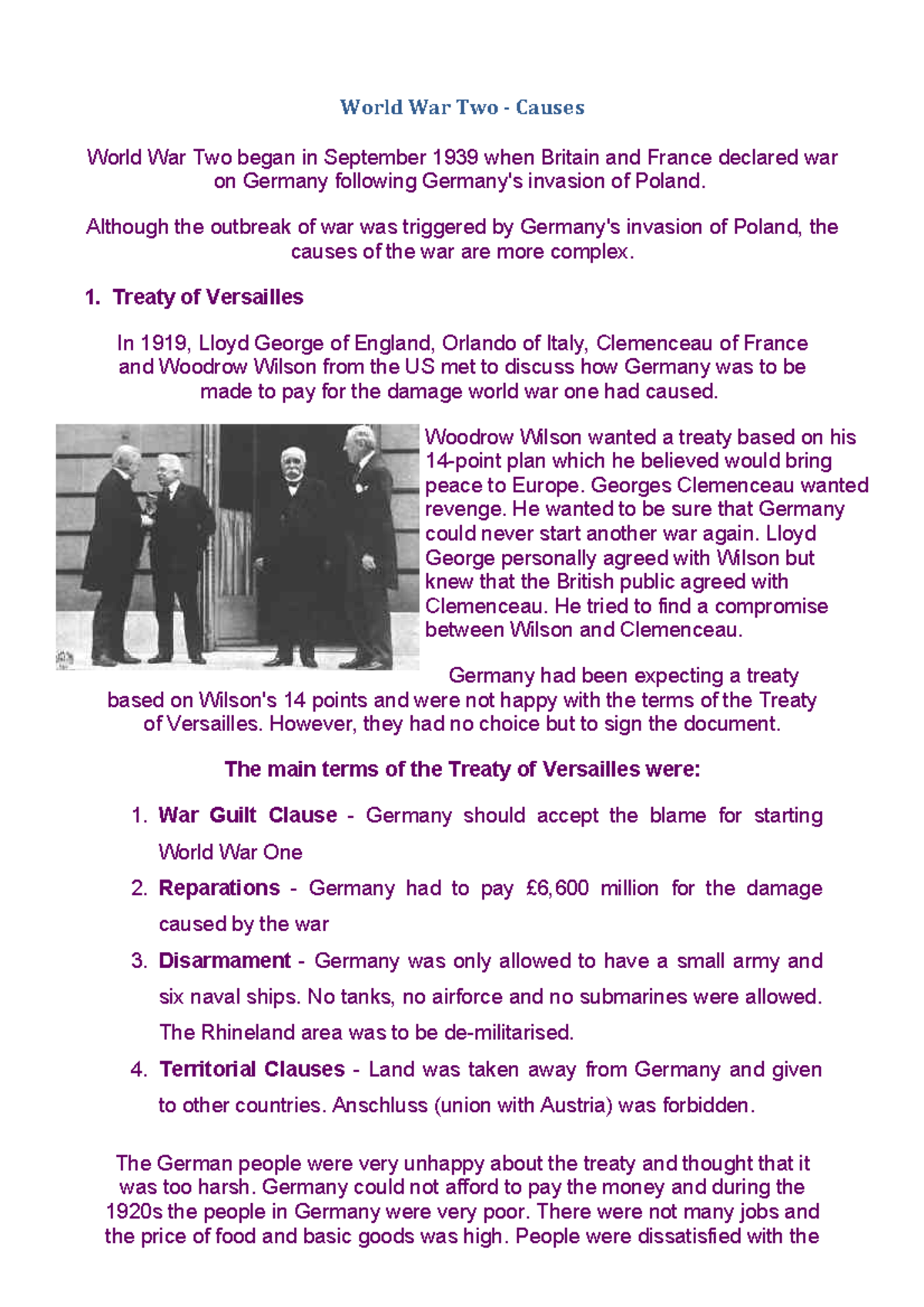 History WW2 - ..... - World War Two - Causes World War Two began in ...