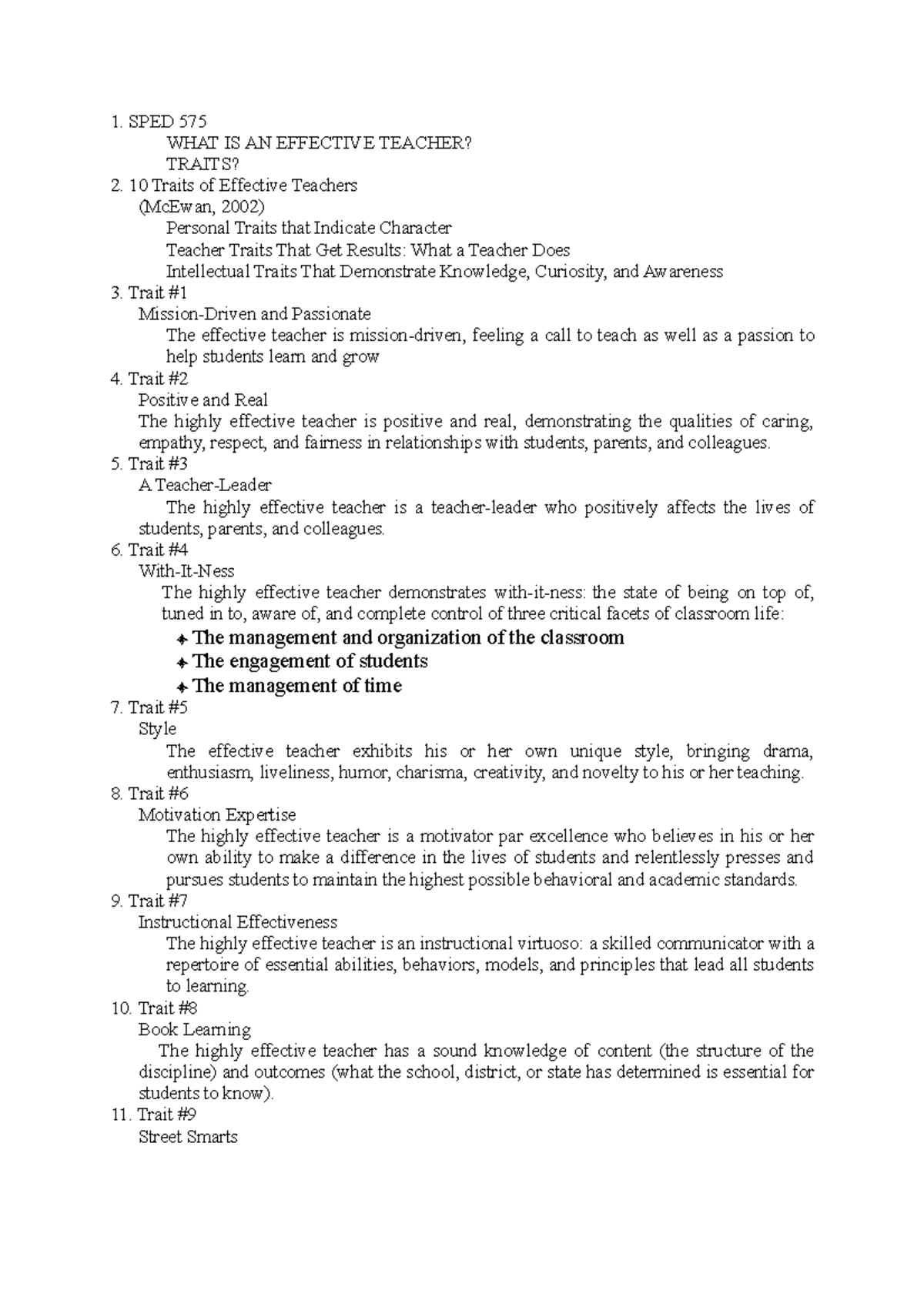 SPED 3750 effective teach notes - 1. SPED WHAT IS AN EFFECTIVE TEACHER ...