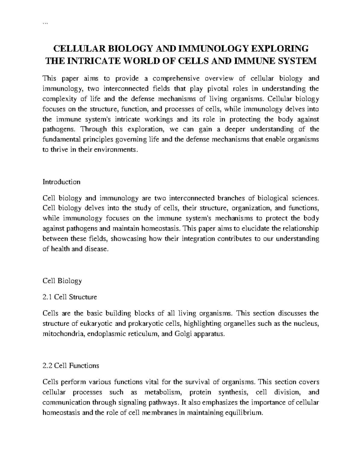 Cellular Biology AND Immunology Exploring THE Intricate World OF Cells ...