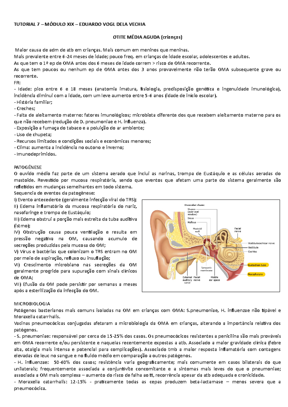 Otite média aguda e complicações - TUTORIAL 7 XIX EDUARDO VOGL DELA ...
