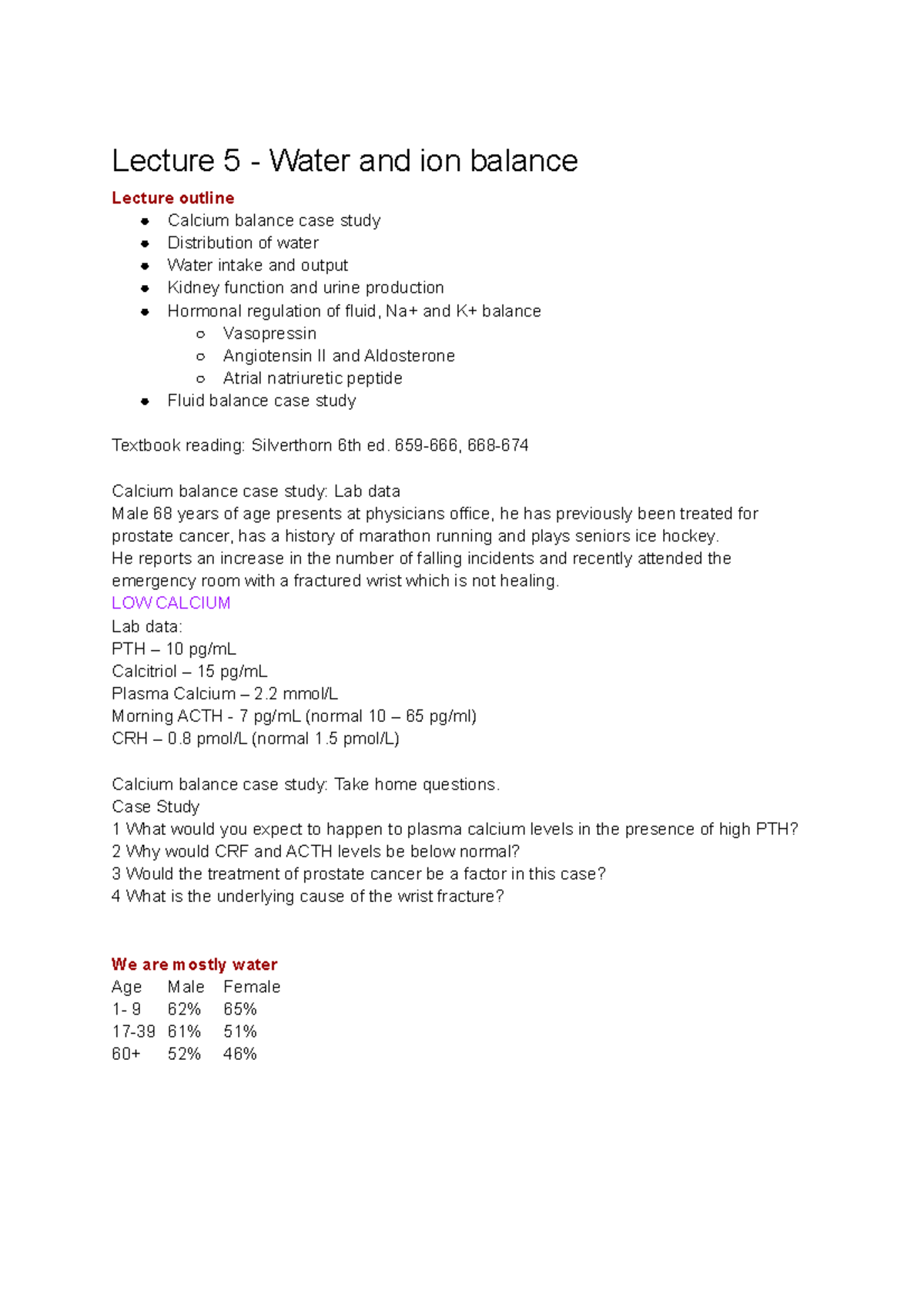 PSL300 UTSG Part1 Endocrinology Lecture 5 - Water and ion balance ...