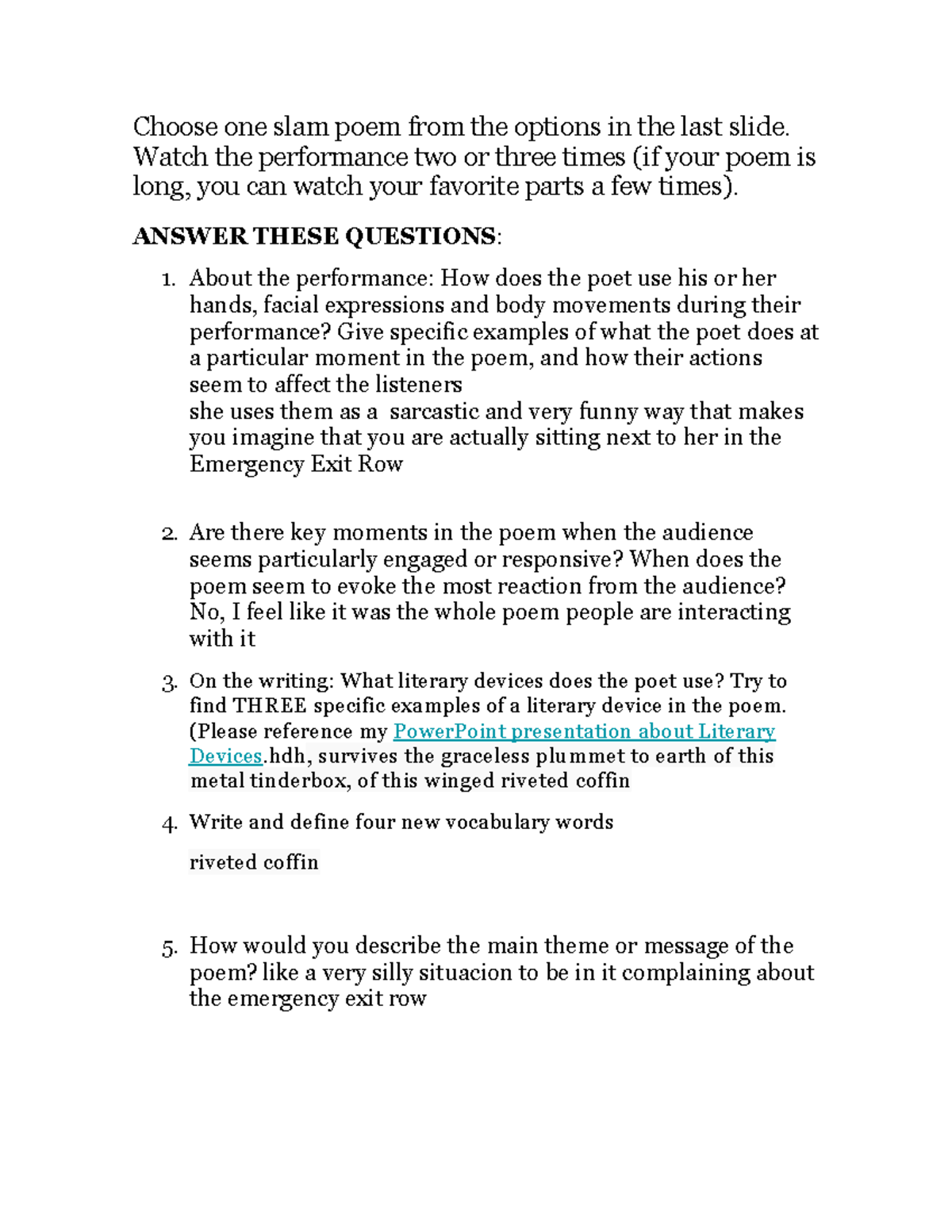 Lit3- Poem analysis - Choose one slam poem from the options in the last ...