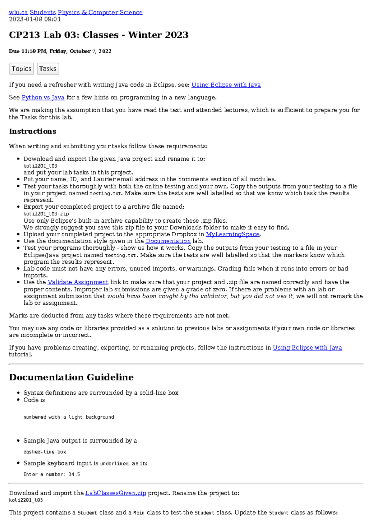 CP213 - L03 Classes - wlu Students Physics & Computer Science 2023-01 ...