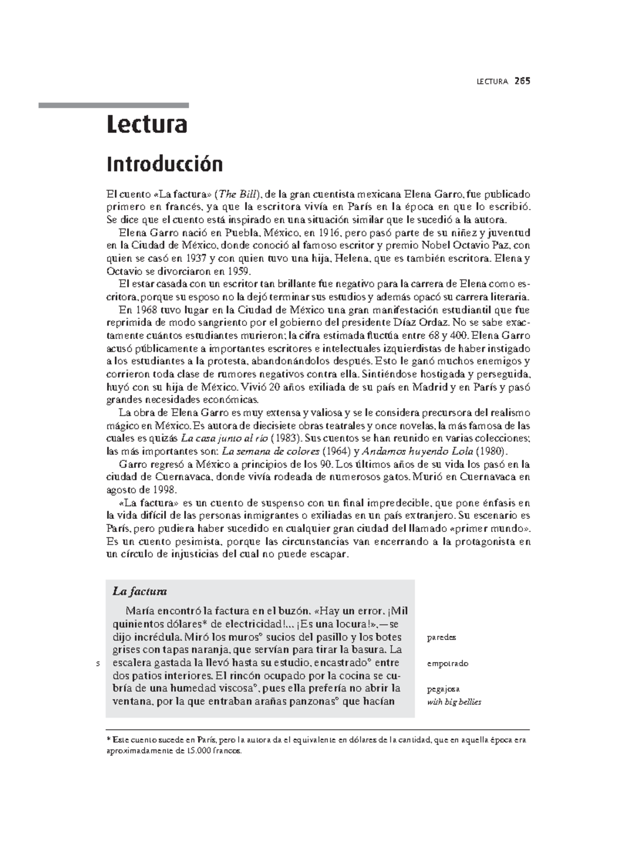Elena garro - la factura - LECTURA 265 Lectura Introducción El cuento ...