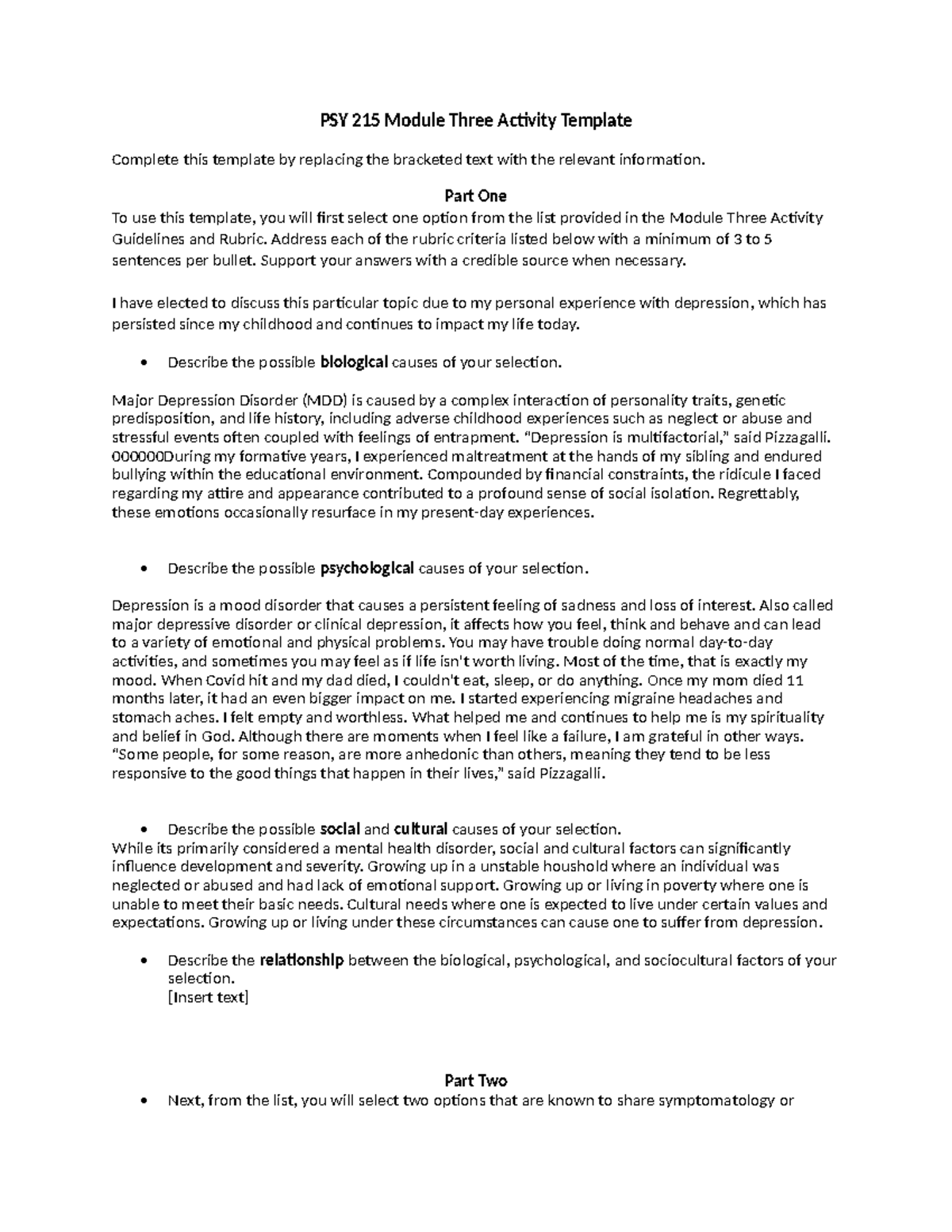 PSY 215 Module Three Activity Template - PSY 215 Module Three Activity ...