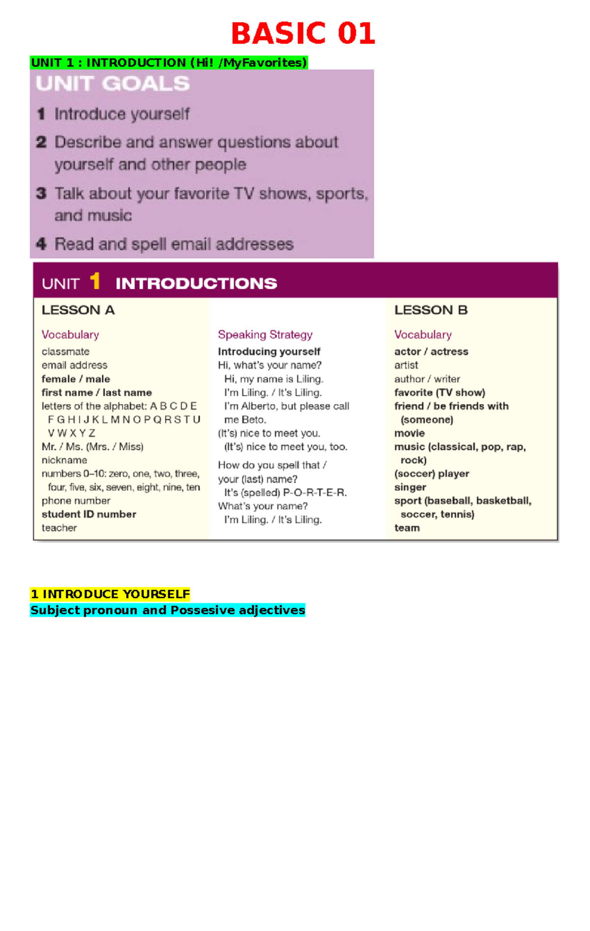 Basic 1-2 - aaaaaaaaaaaa - BASIC 01 UNIT 1 : INTRODUCTION (Hi ...