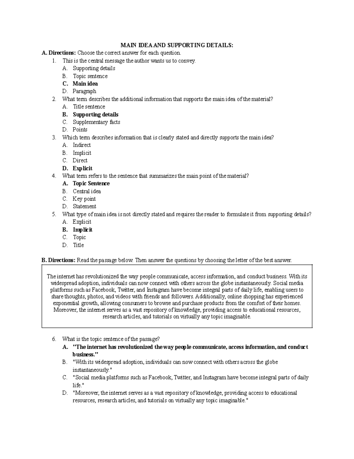 Quiz (Main idea, Relevance & truthfulness, Active & Passive) - MAIN ...