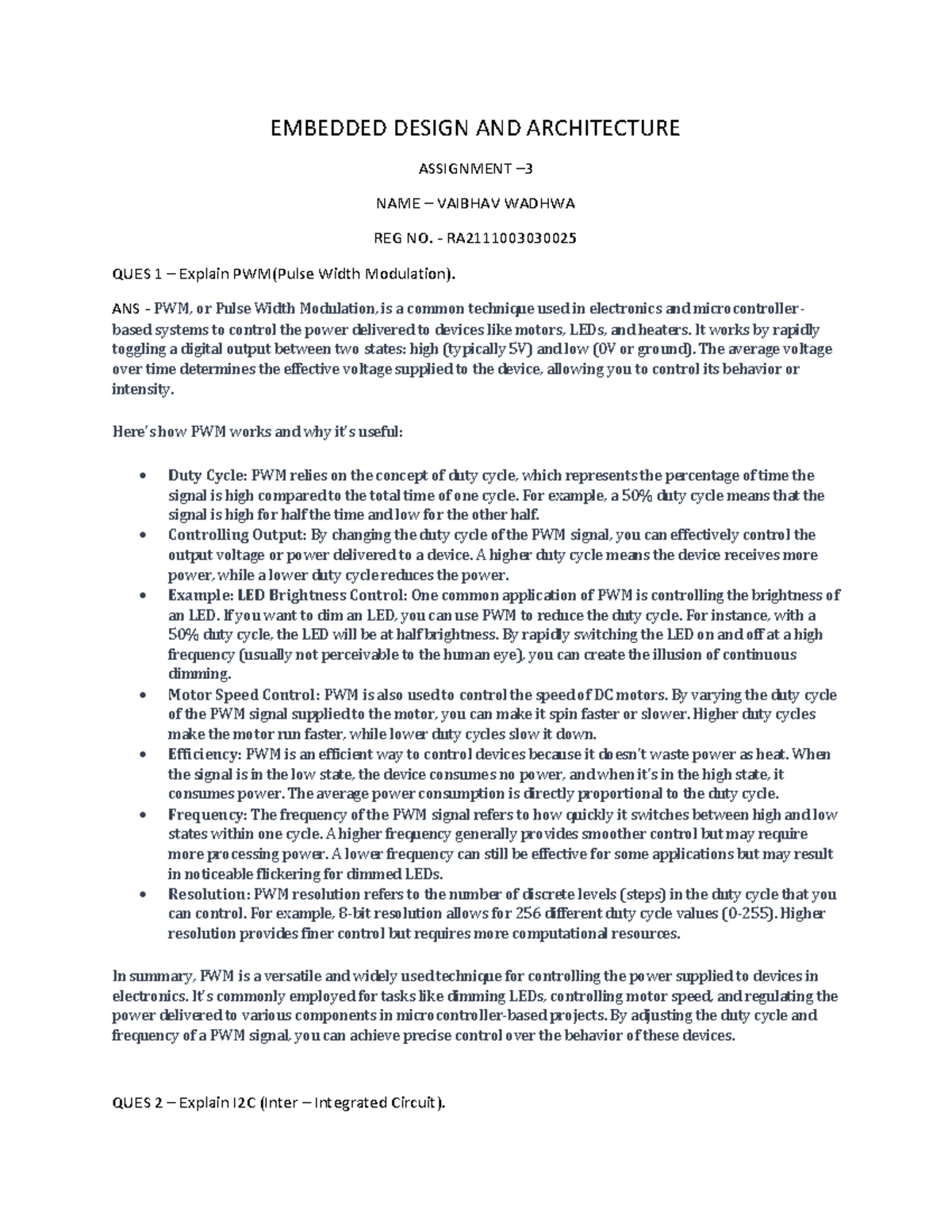 Embedded Design AND Architecture - EMBEDDED DESIGN AND ARCHITECTURE ASSIGNMENT – 3 NAME ...