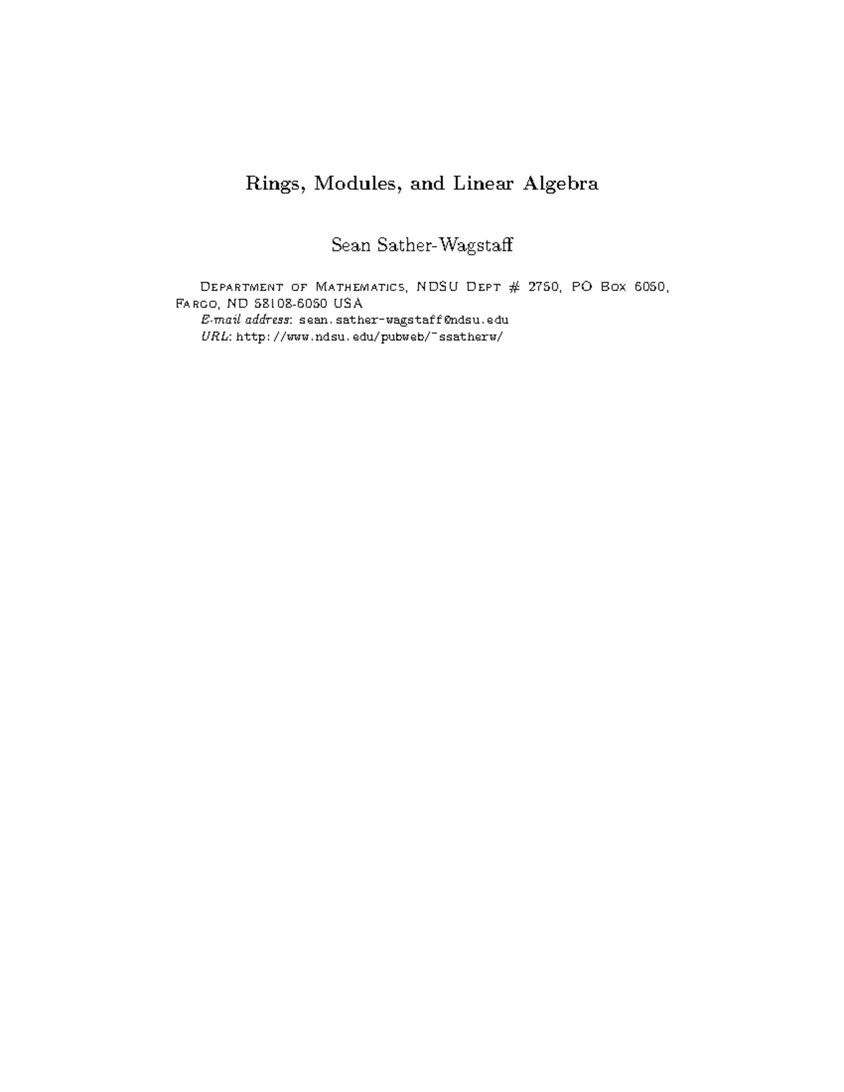 Rings, Modules, and Linear Algebra (Sean Sather-Wagstaff) (z-lib ...