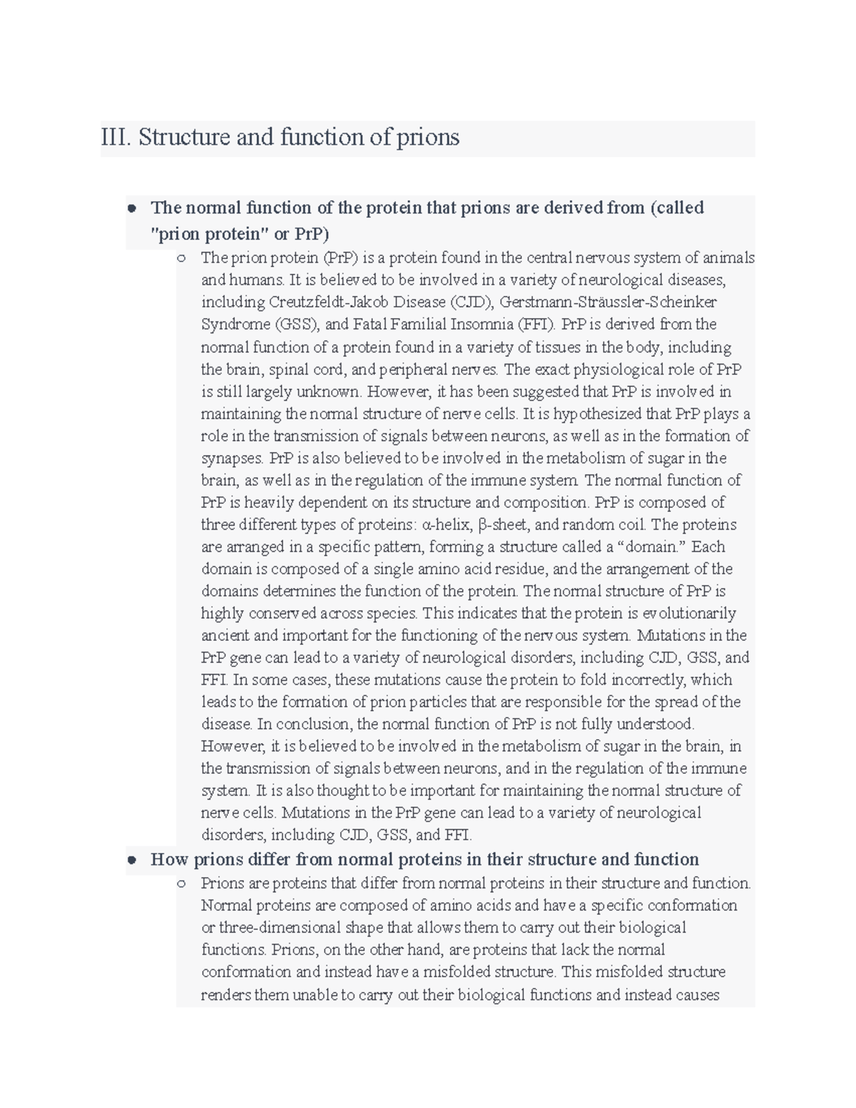 Structure and function of prions - III. Structure and function of ...