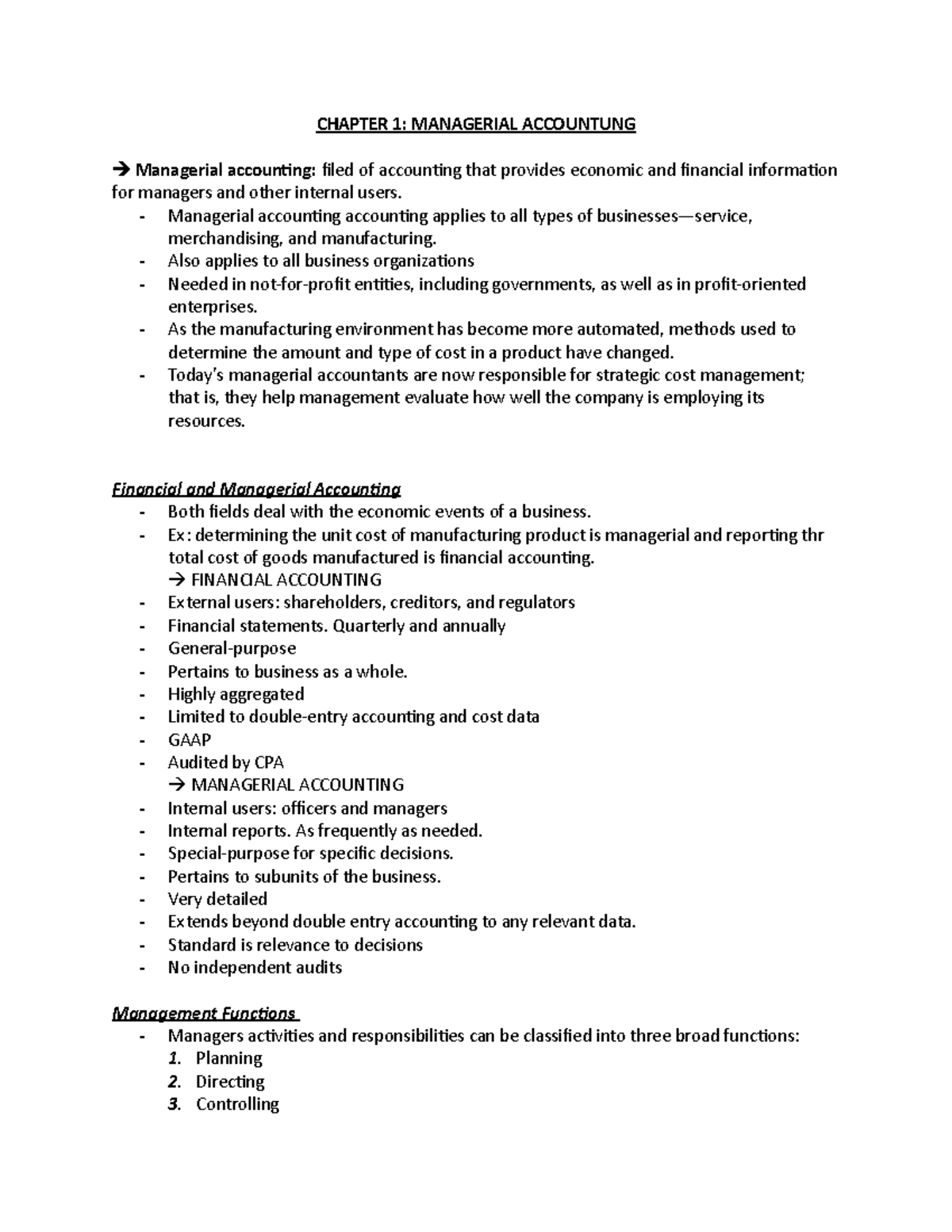 Managerial Accounting - CHAP 1 - CHAPTER 1: MANAGERIAL ACCOUNTUNG ...