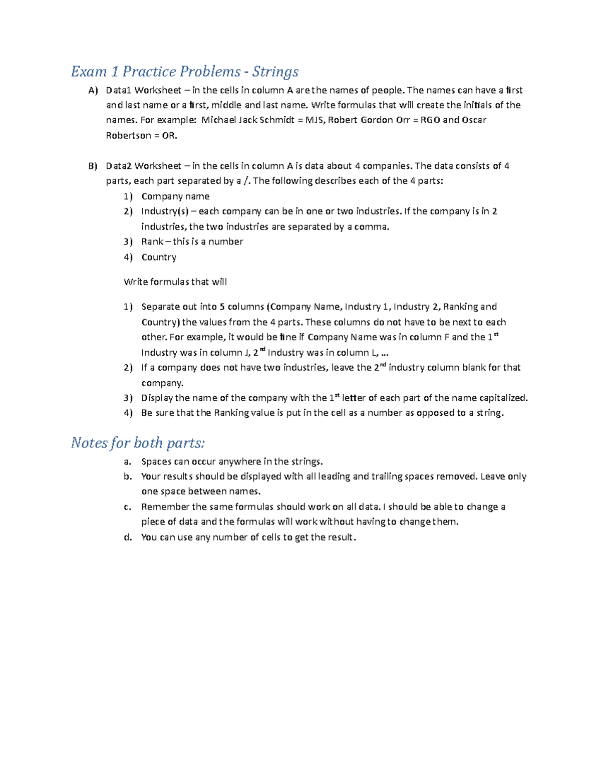 Q4-2-7-Exam 1 Practice Problems - Exam 1 Practice Problems - Strings A) Data1 Worksheet – in the ...