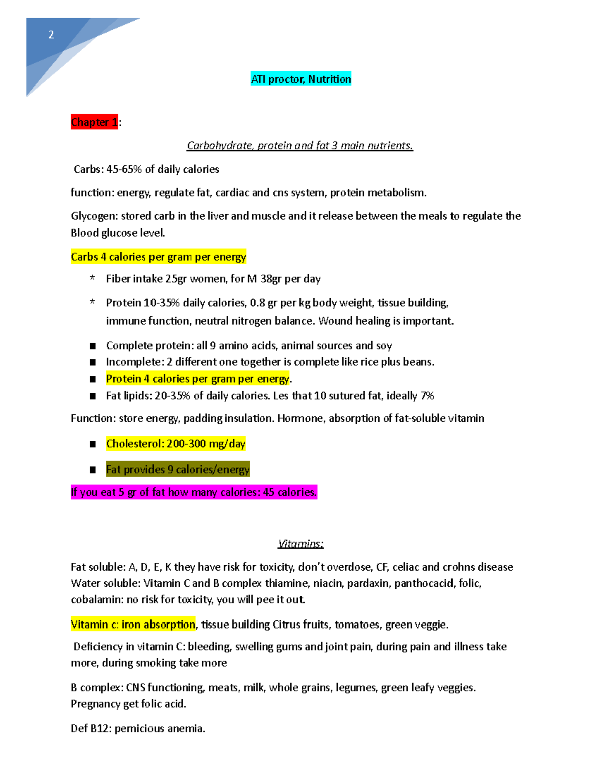 ATI proctor nutrition - 2 ATI proctor, Nutrition Chapter 1 ...