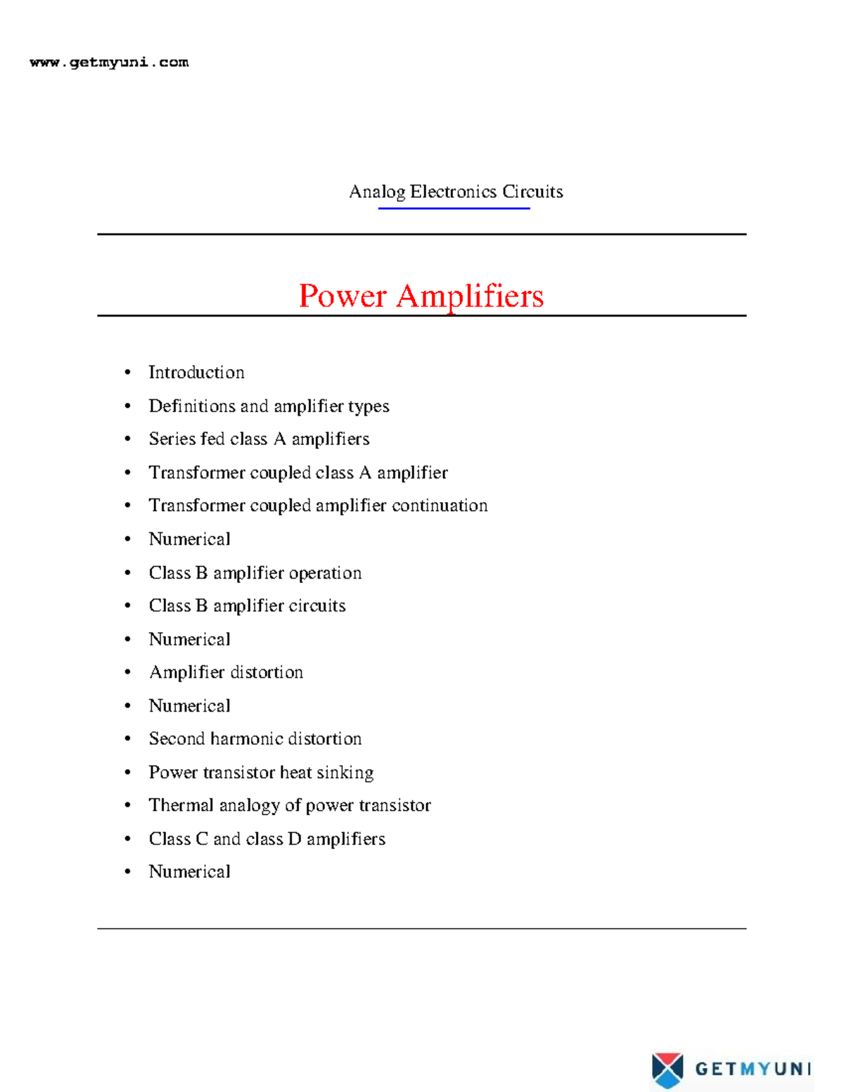 Power amplifier - Analog Electronics Circuits Power Amplifiers ...