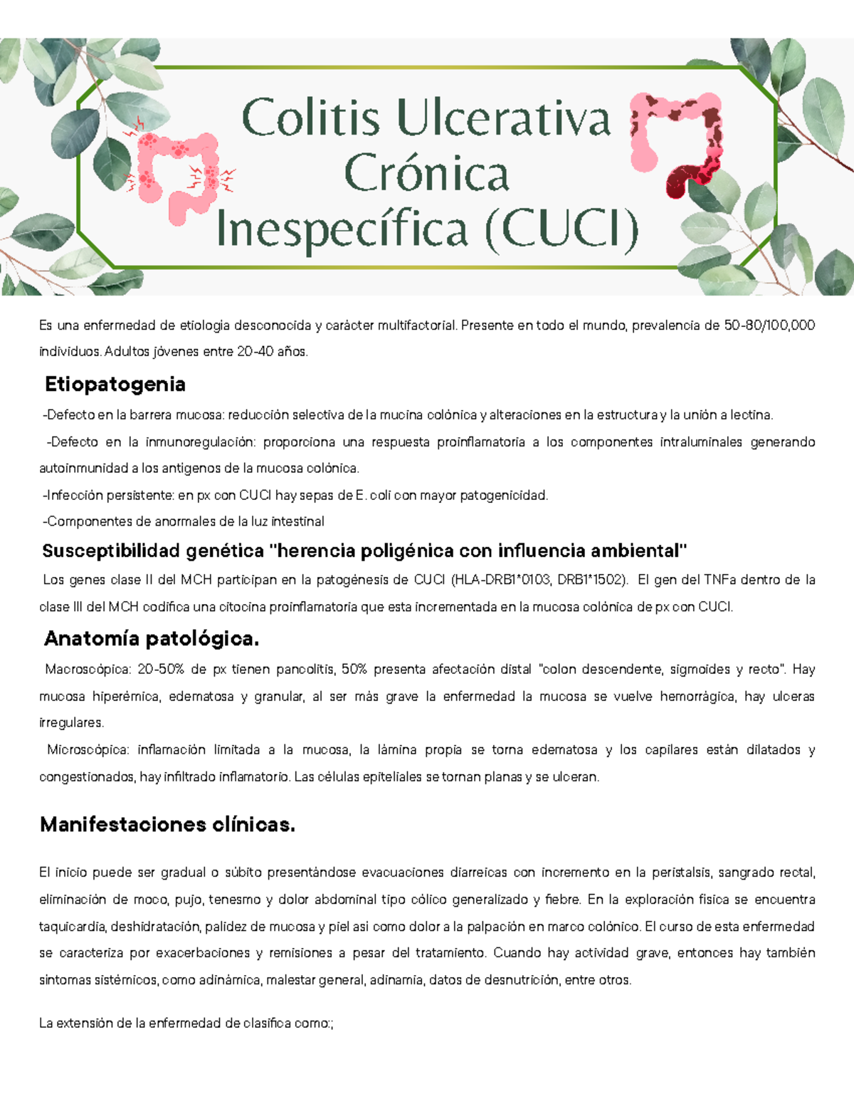 CUCI resumen - Es una enfermedad de etiología desconocida y carácter ...