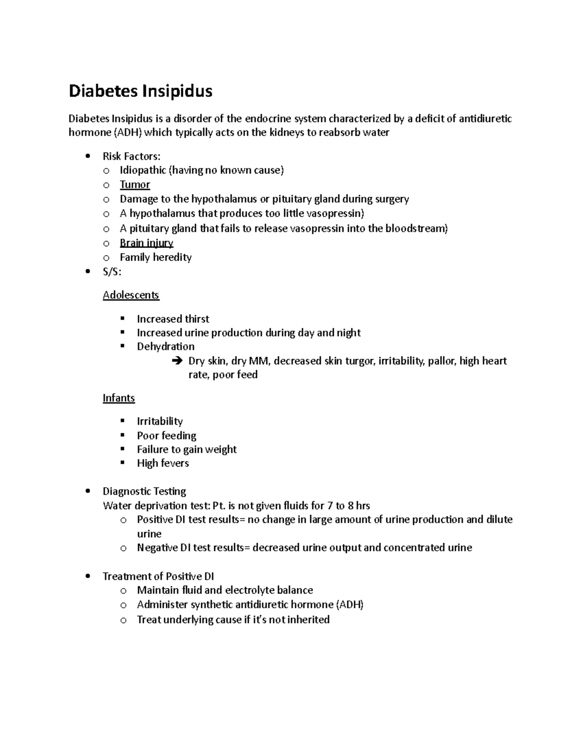 Diabetes Insipidus Fact Sheet - Diabetes Insipidus Diabetes Insipidus ...