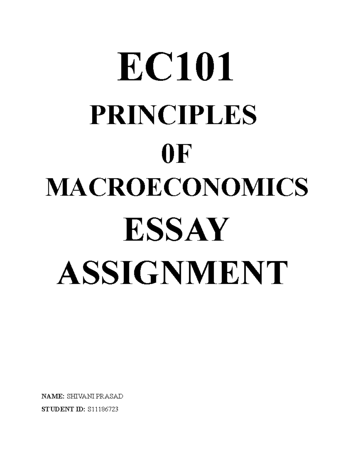 EC101 Essay Assignment - EC PRINCIPLES 0F MACROECONOMICS ESSAY ...