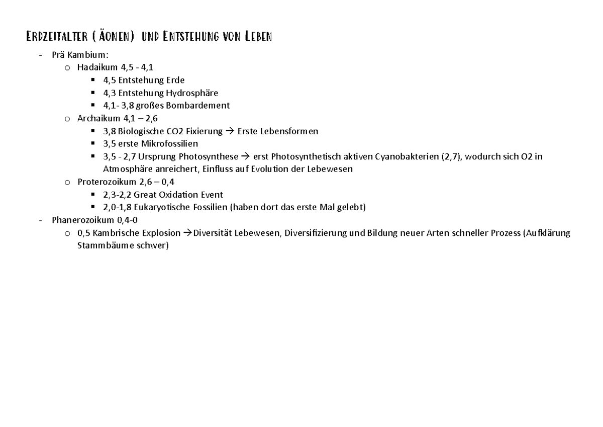 VL1: Protozoa und Metazoa - Erdzeitalter (Äonen) und Entstehung von ...