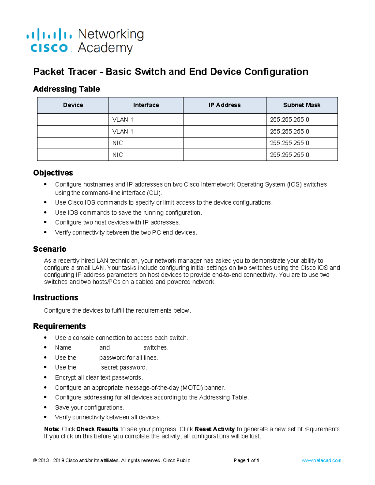 291 Packet Tracer Basic Switch And End Device Configuration