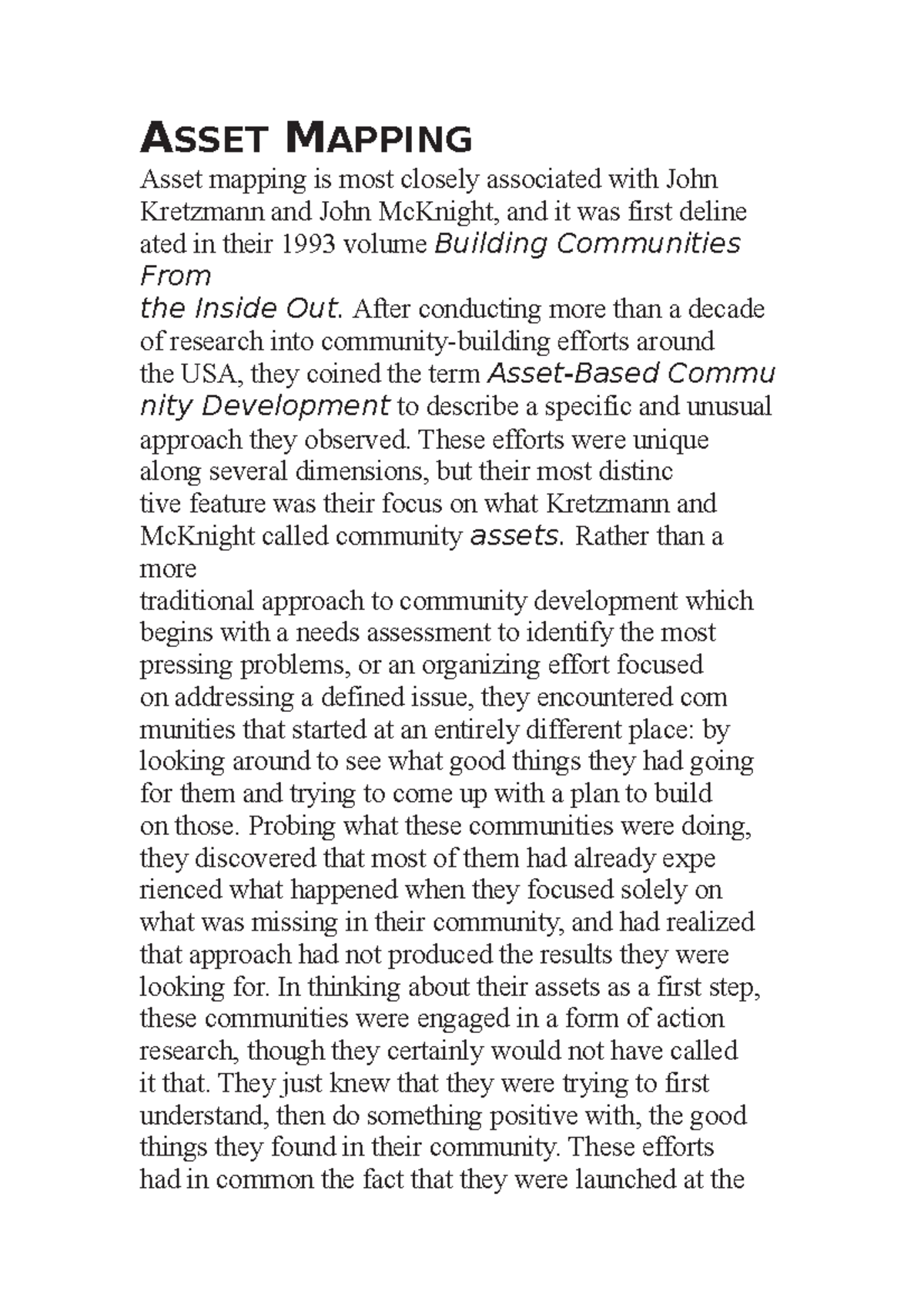 Asset Mapping - ASSET MAPPING Asset mapping is most closely associated ...