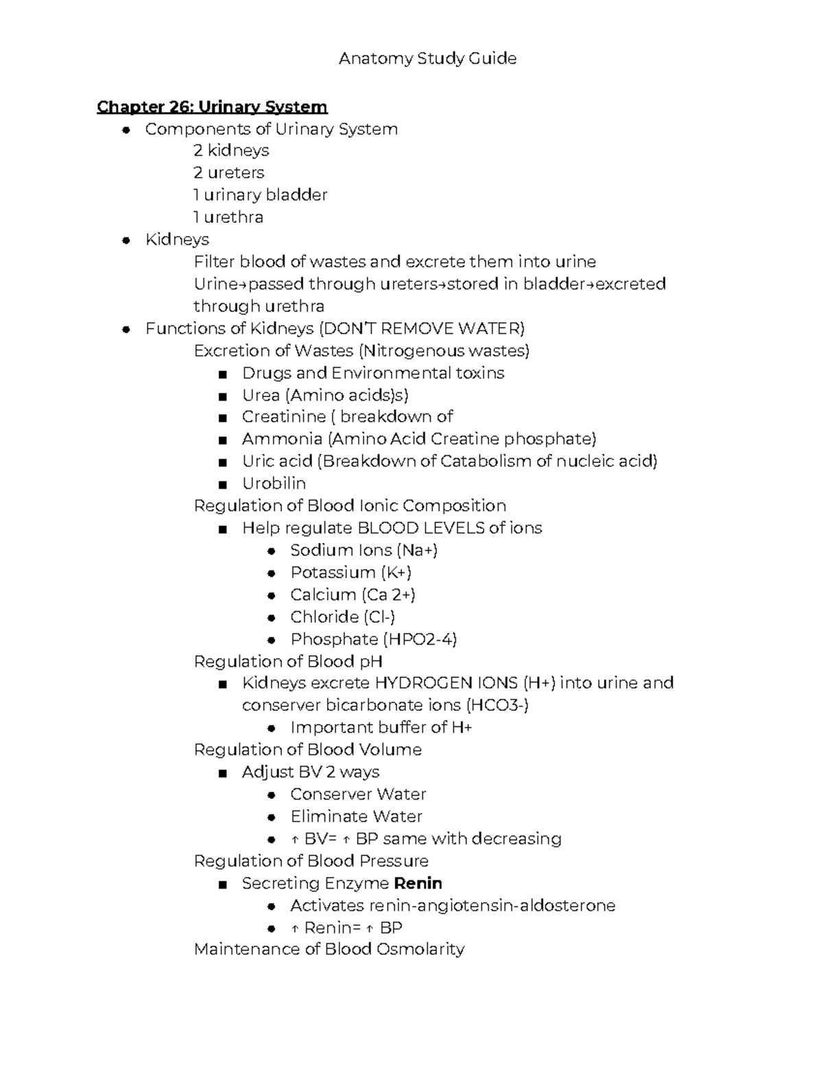 Chapter 26 Urinary System - Chapter 26: Urinary System Components of ...