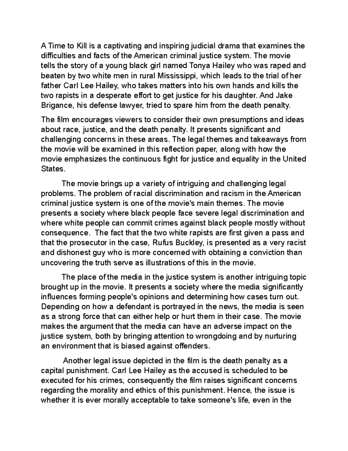 A Time to Kill - legal movie reflection - A Time to Kill is a ...