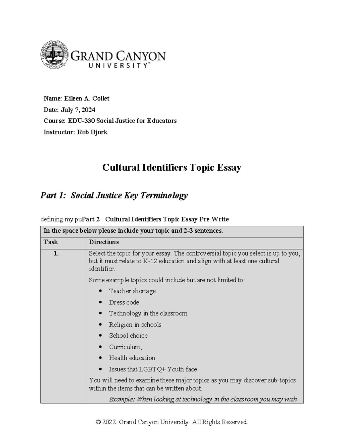 EDU-330-T1-Social Justice Terminologyand Cultural Identifiers Topic ...
