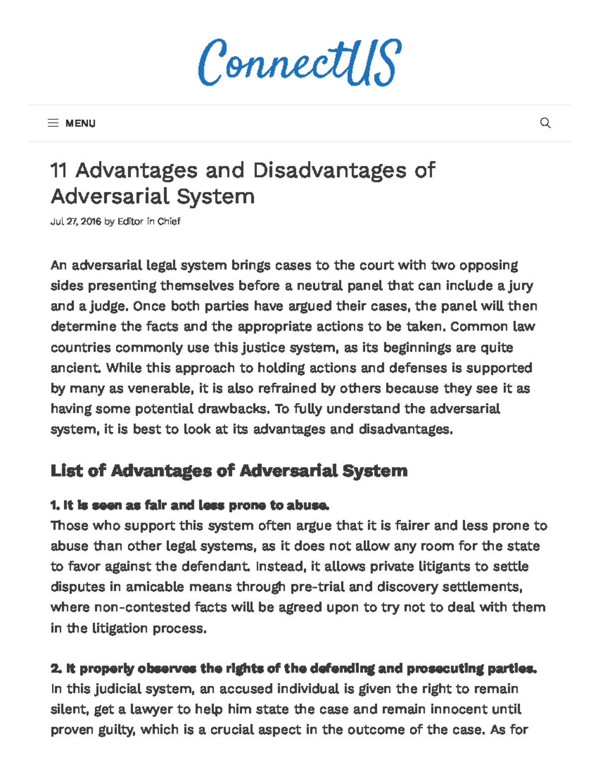 11 Advantages and Disadvantages of Adversarial System – Connect US - 11 ...