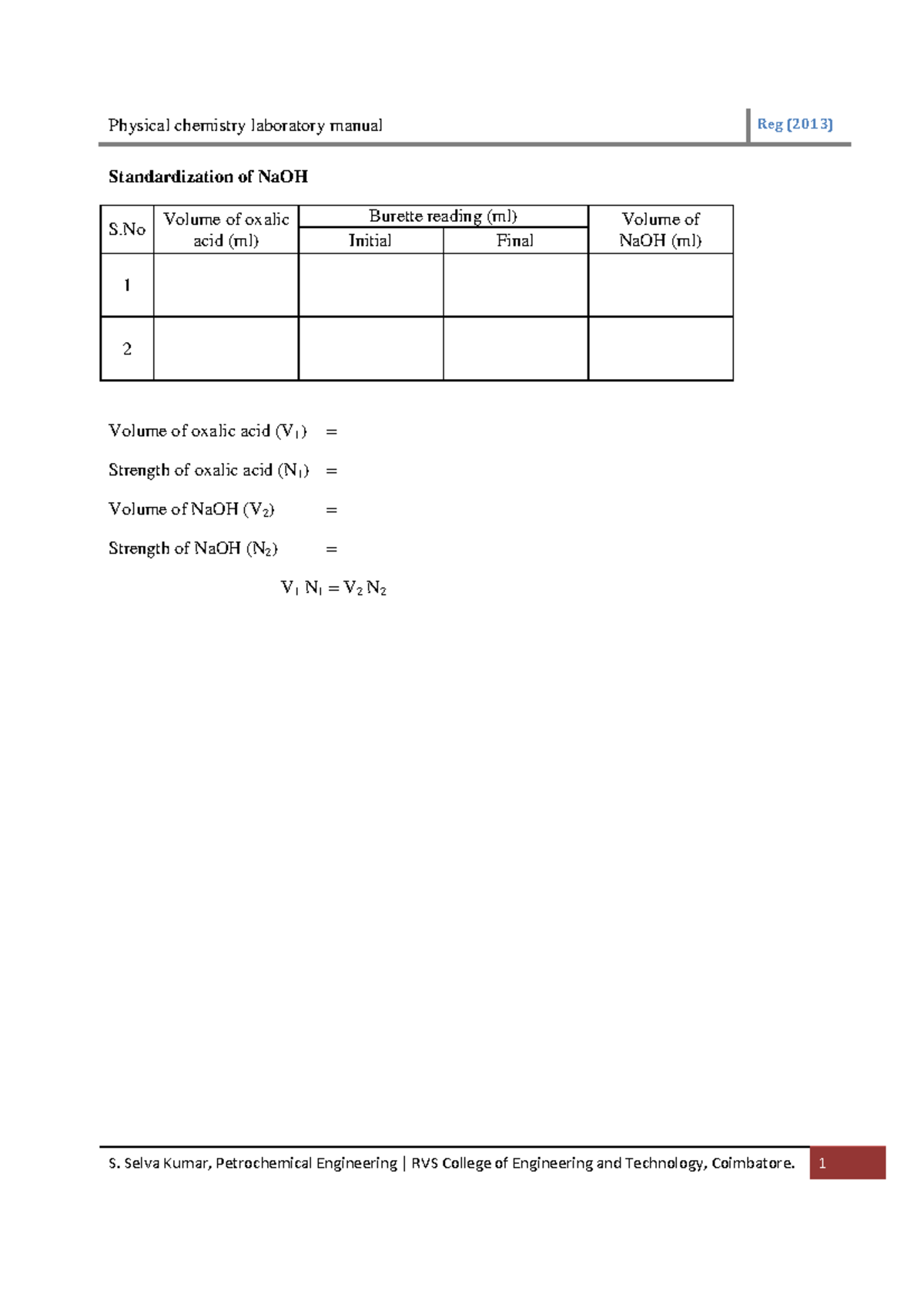 Physical chemistry manual - Reg (2013) Physical chemistry laboratory ...