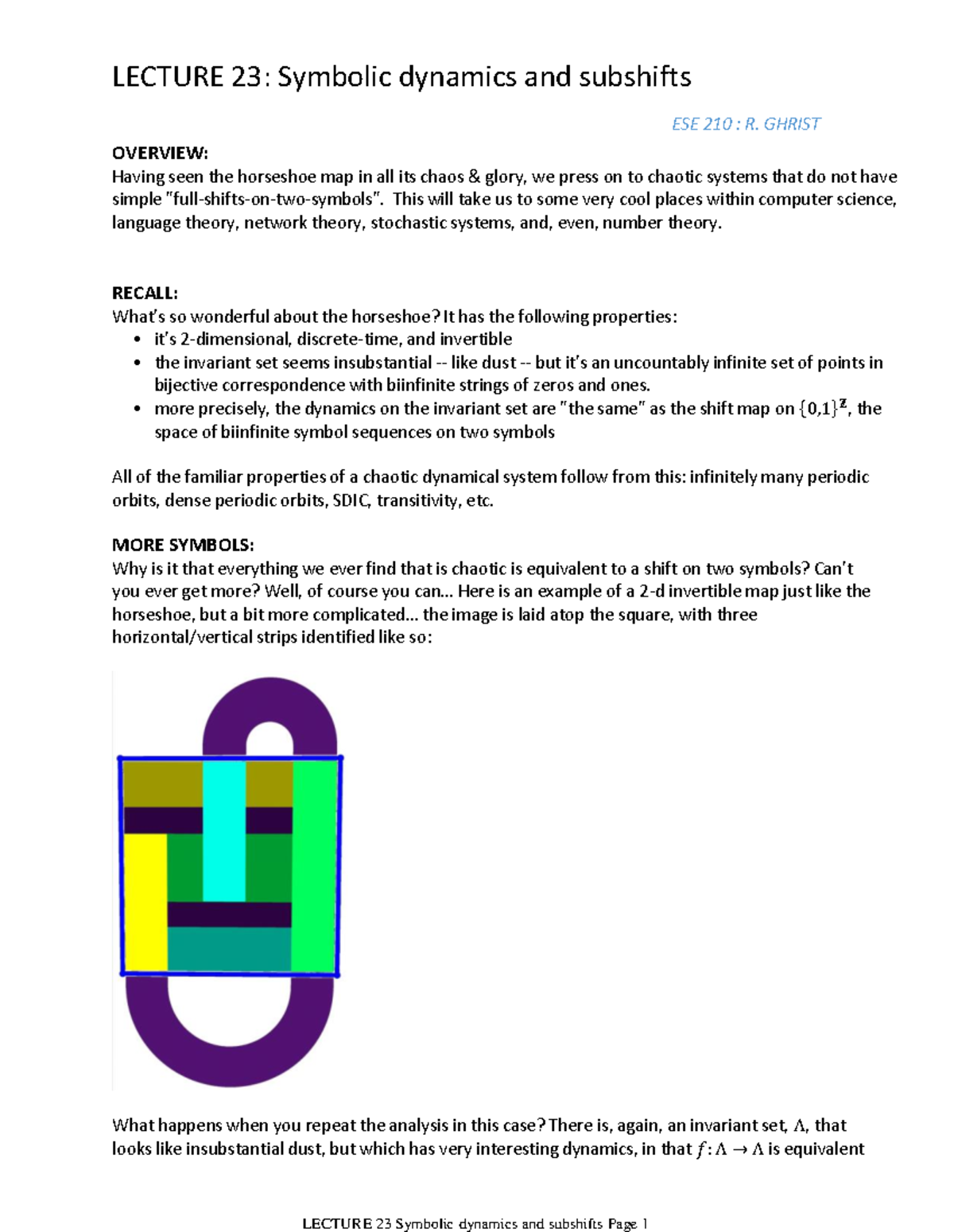 Lecture 23 Symbolic dynamics and subshifts-3 - OVERVIEW: Having seen ...