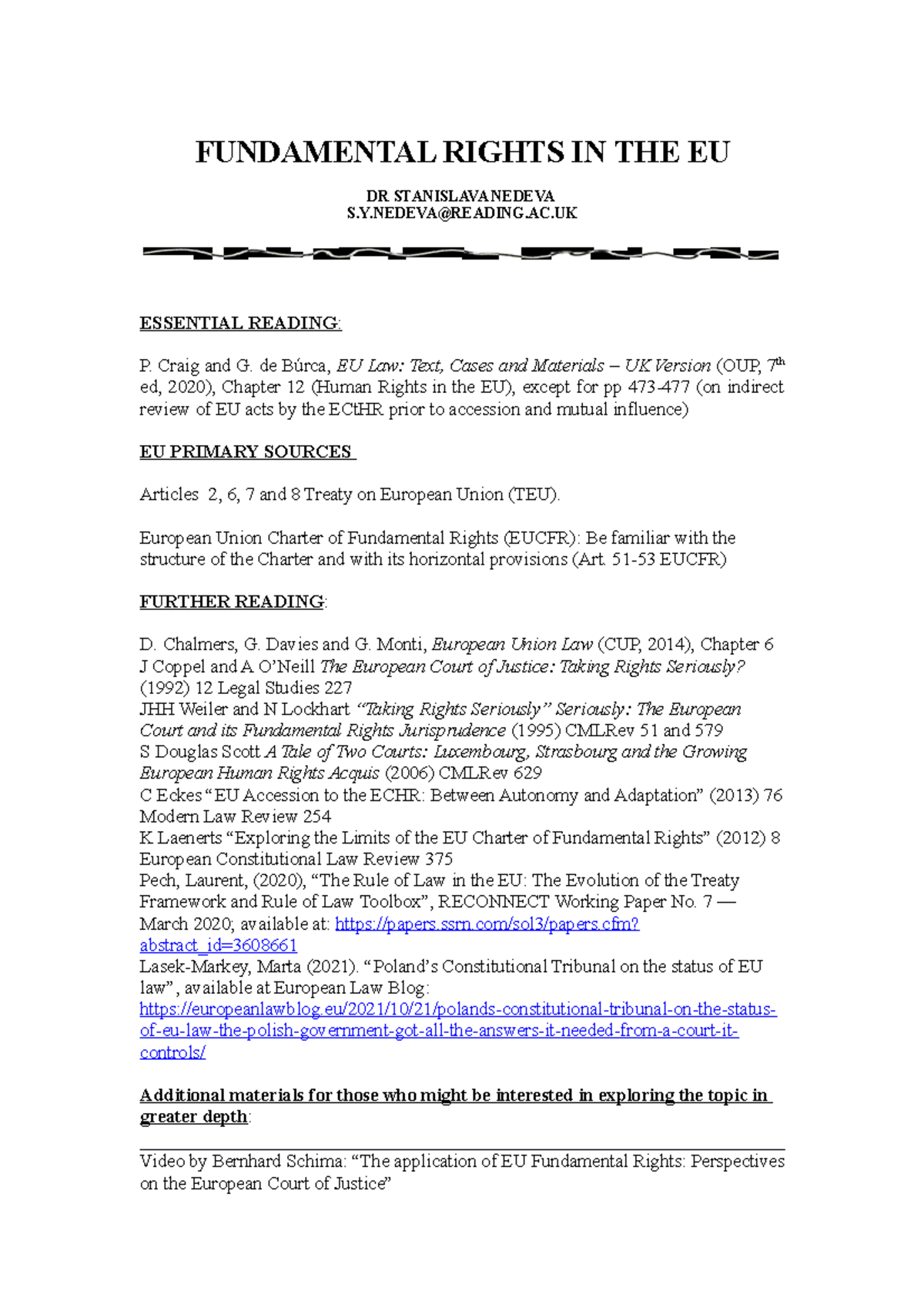 Fundamental Rights - Handout - FUNDAMENTAL RIGHTS IN THE EU DR ...