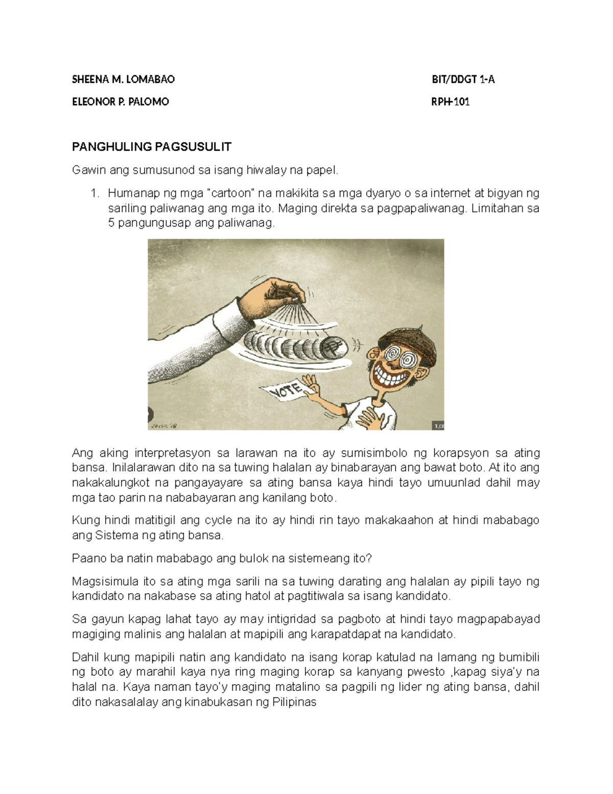 Rph activity 5 - RPH - SHEENA M. LOMABAO BIT/DDGT 1-A ELEONOR P. PALOMO RPH- PANGHULING ...