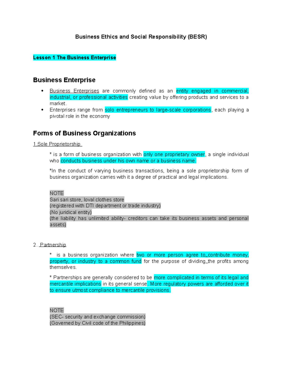 Lessons-2nd-sem - ABM - Business Ethics and Social Responsibility (BESR ...