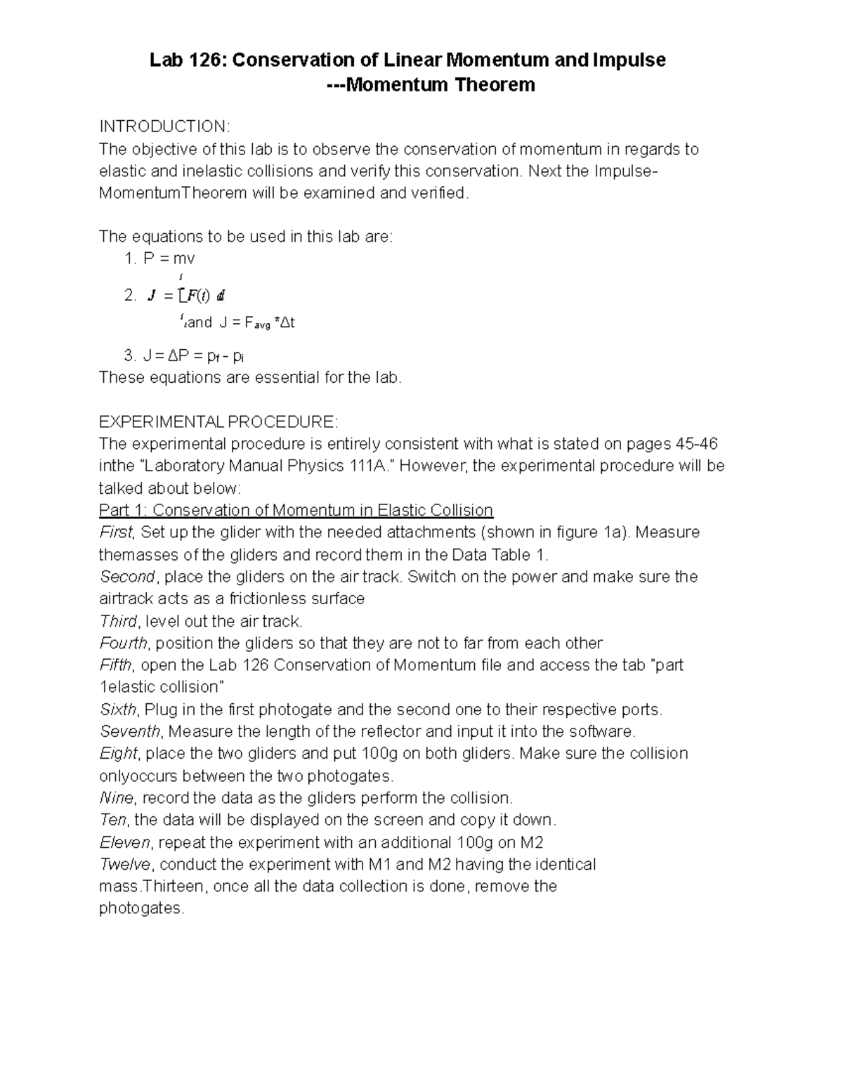08) Lab 126 - Conservation of Linear Momentum and Impulse Momentum ...