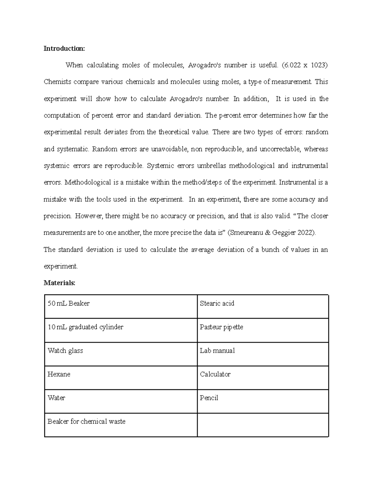 Lab 7 - chem 106 lab 7 - Introduction: When calculating moles of ...