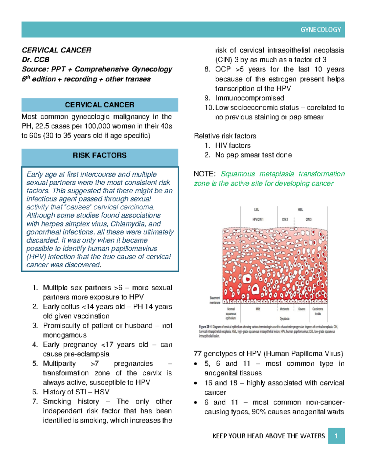 Cervical Cancer - CERVICAL CANCER Dr. CCB Source: PPT + Comprehensive ...
