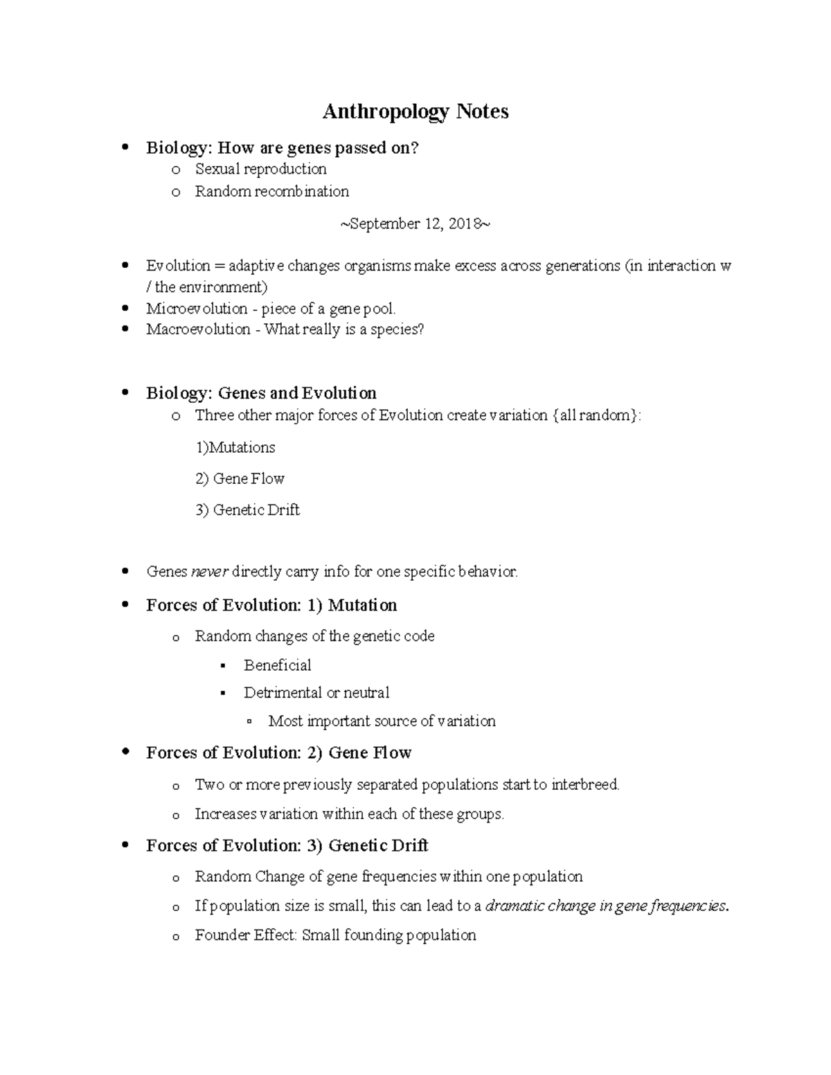 Anthropology Notes 5 - Anthropology Notes Biology: How are genes passed ...