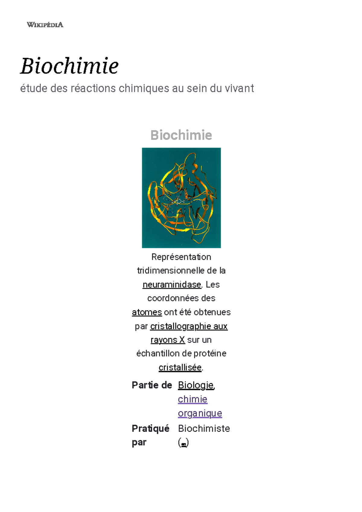 Biochimie — Wikipédia - Description générale de la bio chimie ...
