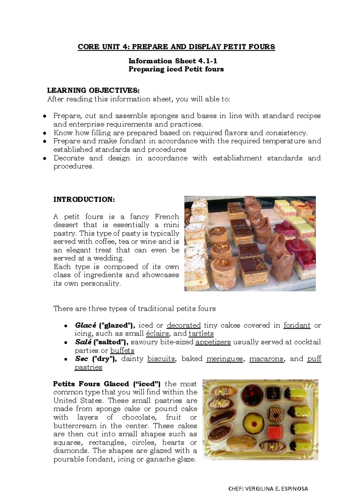 Core Unit 4- Prepare AND Display Petit Fours - CORE UNIT 4: PREPARE AND ...