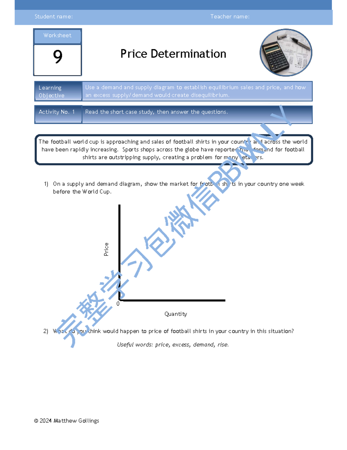 11 - Price Determination - Economics Worksheet 1 - © 2024 Matthew ...